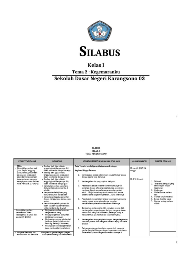 Silabus Kegemaranku Kelas I - Ok | PDF | Sains & Matematika