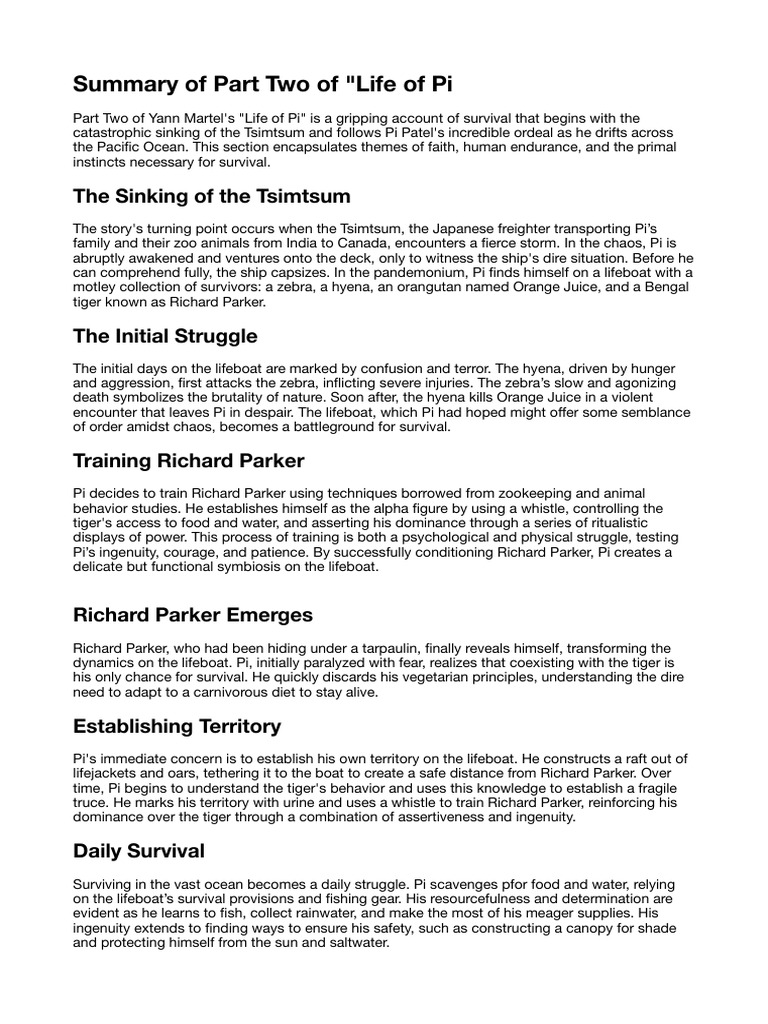 Summary of Part Two and Three of Life of Pi | PDF | Philosophy ...