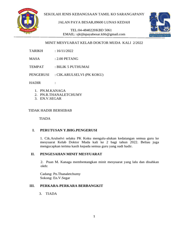 MINIT MESYUARAT KDM 2-2022 | PDF