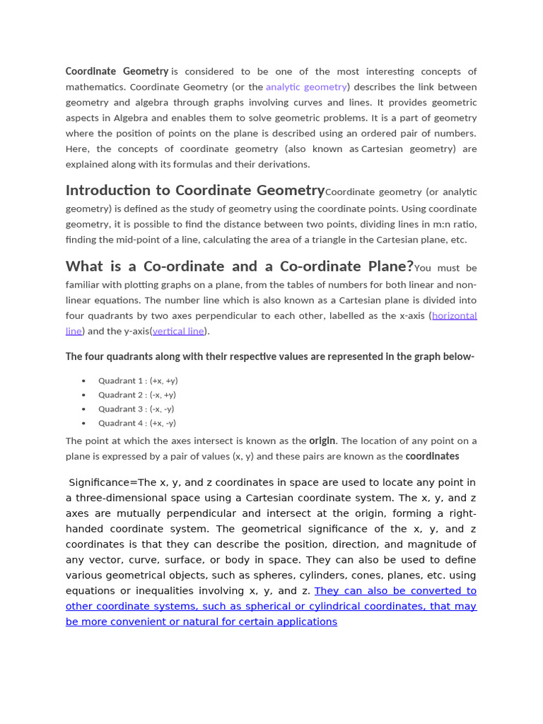 Coordinate Geometry Pdf Cartesian Coordinate System Analytic Geometry