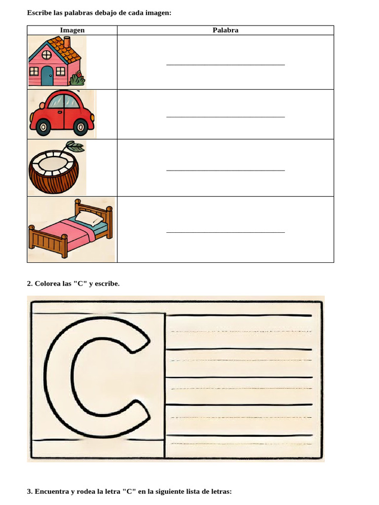Ficha Com. Aprendo A Leer Con La Letra C | PDF
