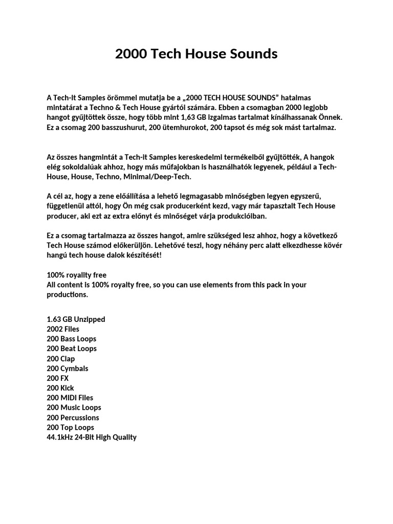 Tis053 Tech It Samples - 2000 Tech House Sounds | PDF