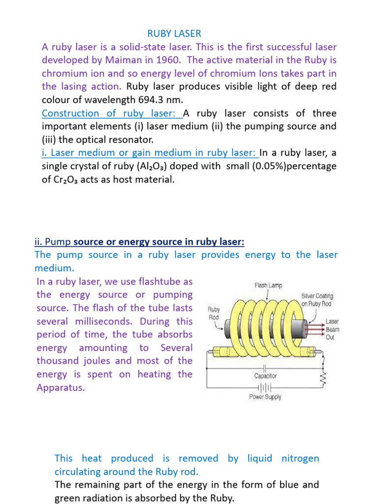 Ruby Laser: Construction and Working | PDF | Laser | Electromagnetic ...