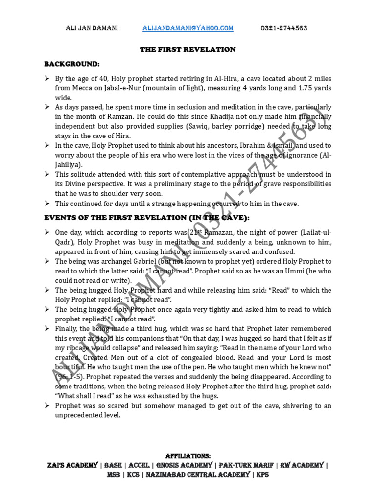 The First Revelation Pdf Muhammad Prophets And Messengers In Islam