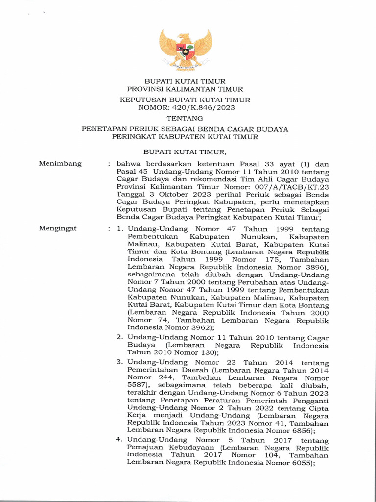 Contoh SK Usulan Penetapan CB Tk. Propinsi | PDF