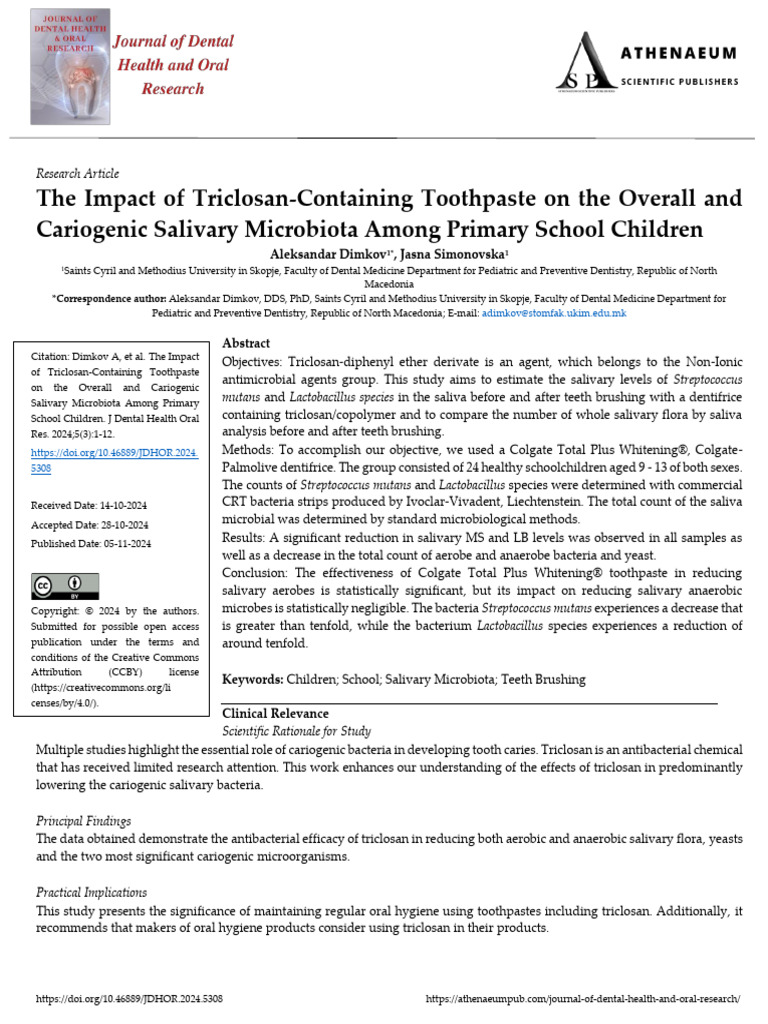 The Impact of Triclosan Containing Toothpaste On The Overall and ...