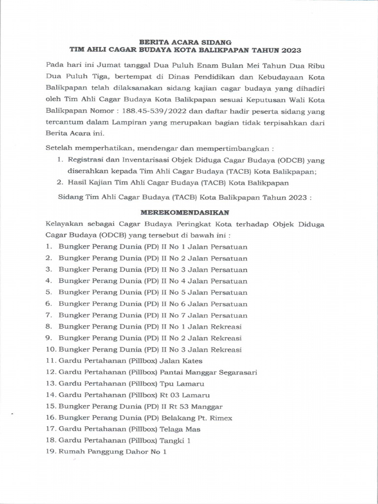 Berita Acara Sidang Tacb. | PDF