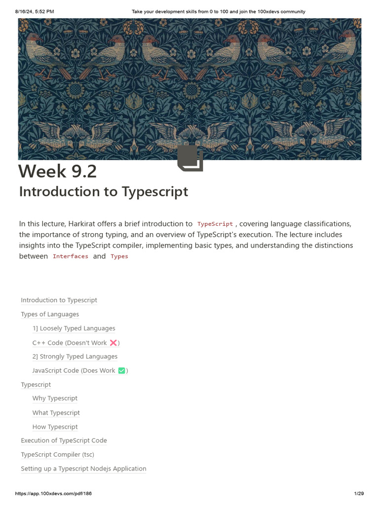 Week 92 Typescript Intro Pdf Parameter Computer Programming Java Script