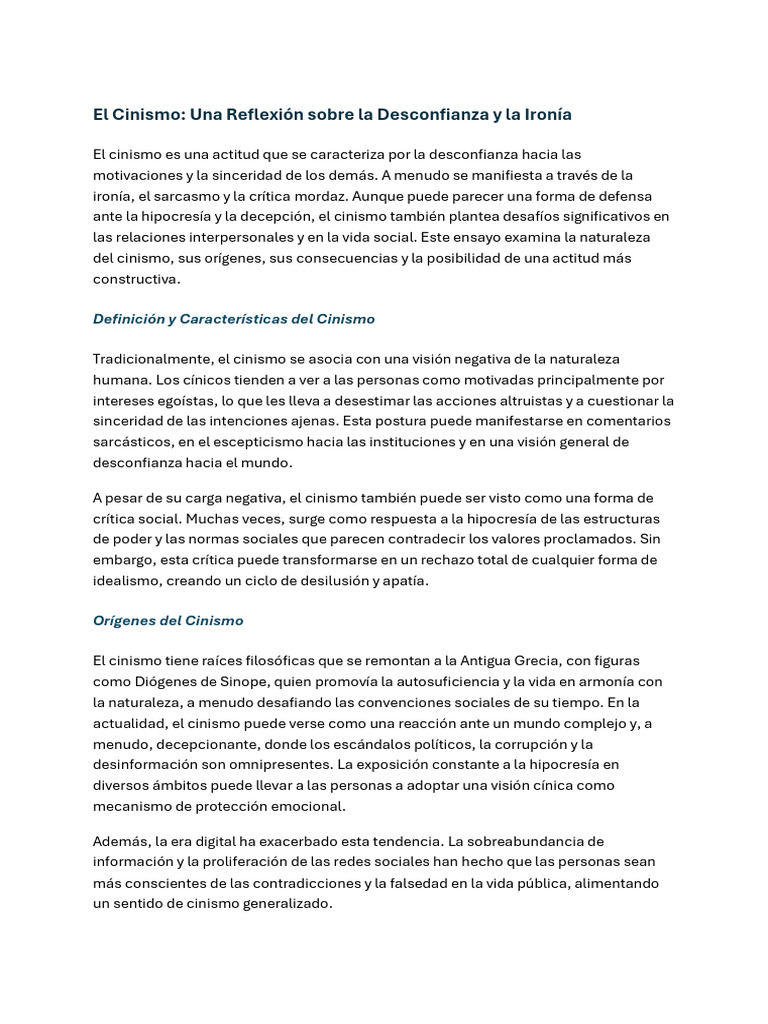 Cinismo | PDF | Sicología | Psicología Social