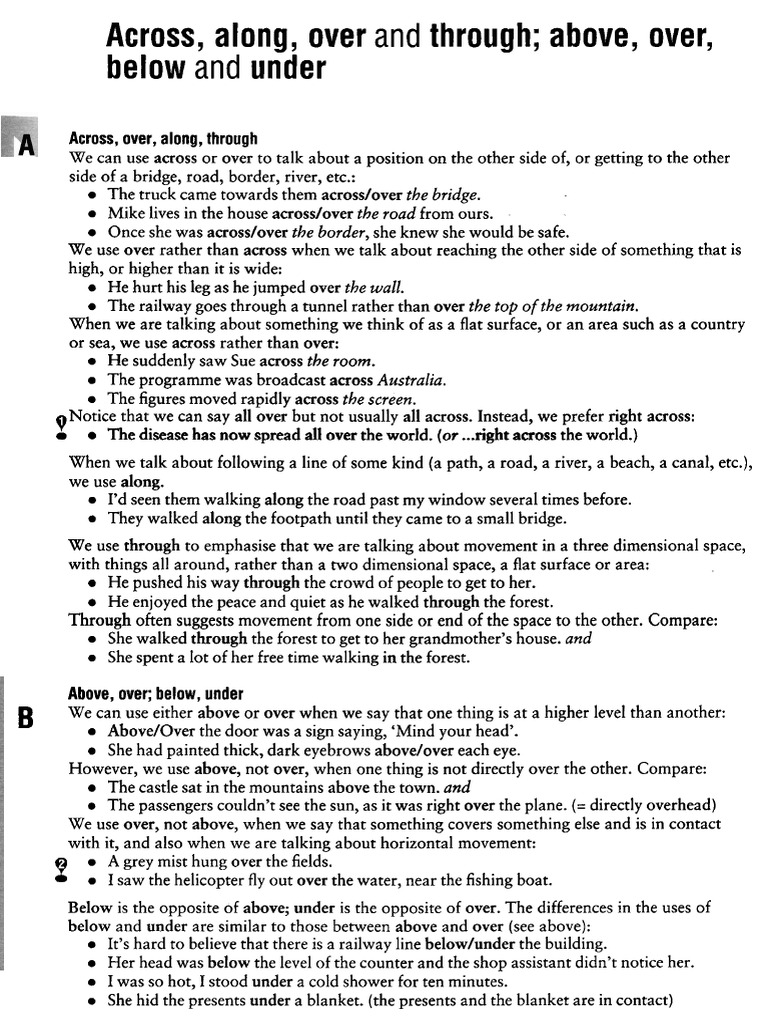 Across, Along, Over and Through Above, Over, Below and Under | PDF | Road