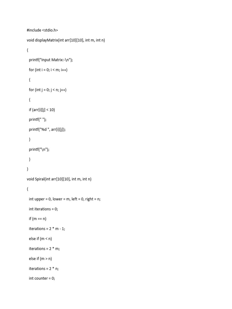 C Program for Spiral Matrix Output | PDF
