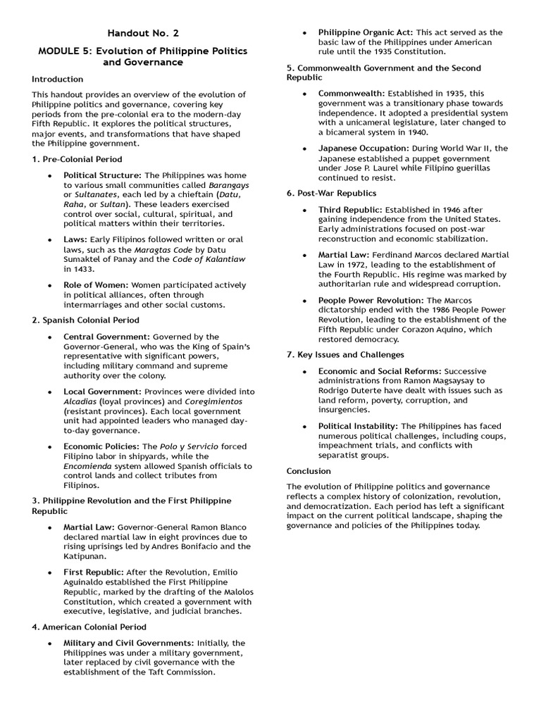 Philippine Politics and Government - Handout - Module5 8 | PDF | World ...