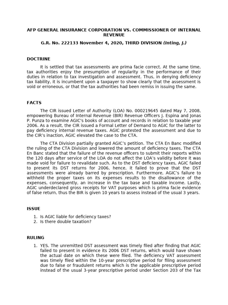 AFP General Insurance Corporation v CIR | PDF | Taxes | Statute Of ...