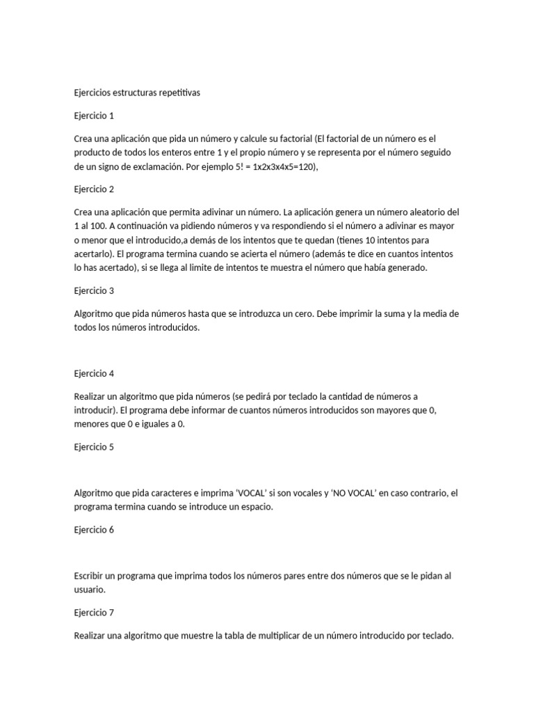 Unidad - II - Ejercicios Estructuras Repetitivas | PDF | Exponenciación | Algoritmos
