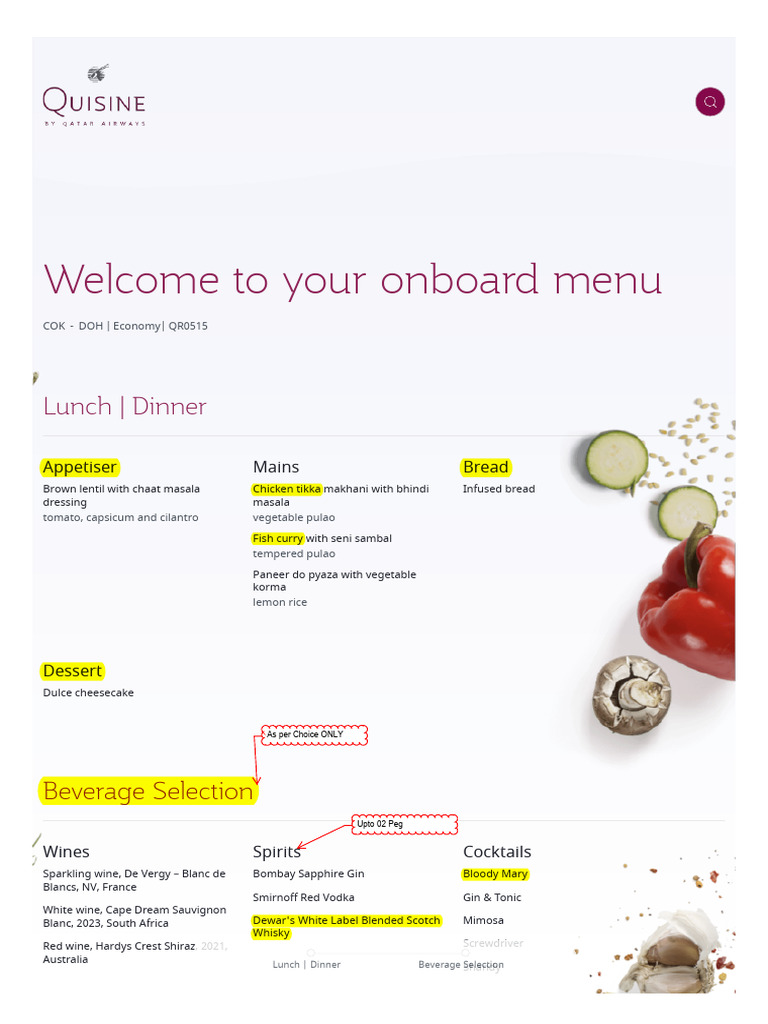 Digital Menu _ Qatar Airways | PDF | Drink | Cocktails