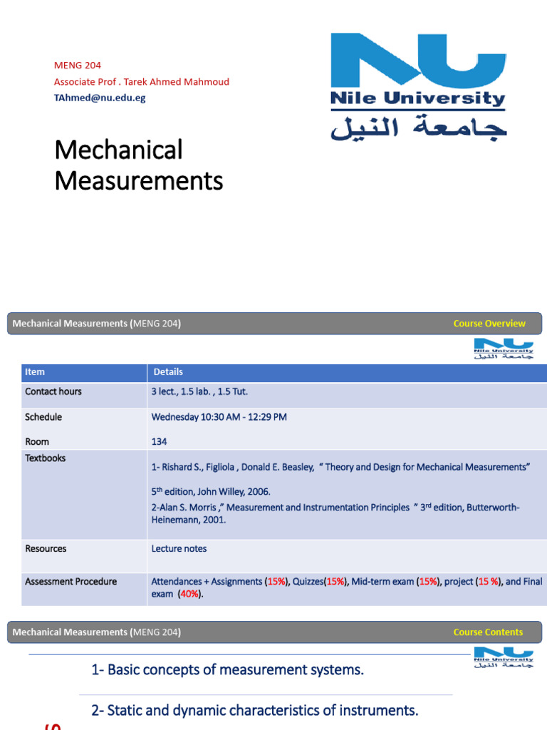 Lect - 1 - Mechanical Measurements | PDF | Instrumentation | Measurement