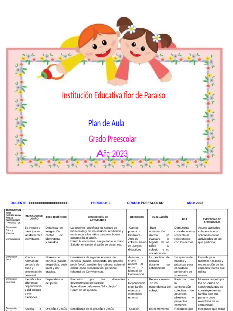 Plan de Preescolar Externa | PDF | Educación de la primera infancia ...