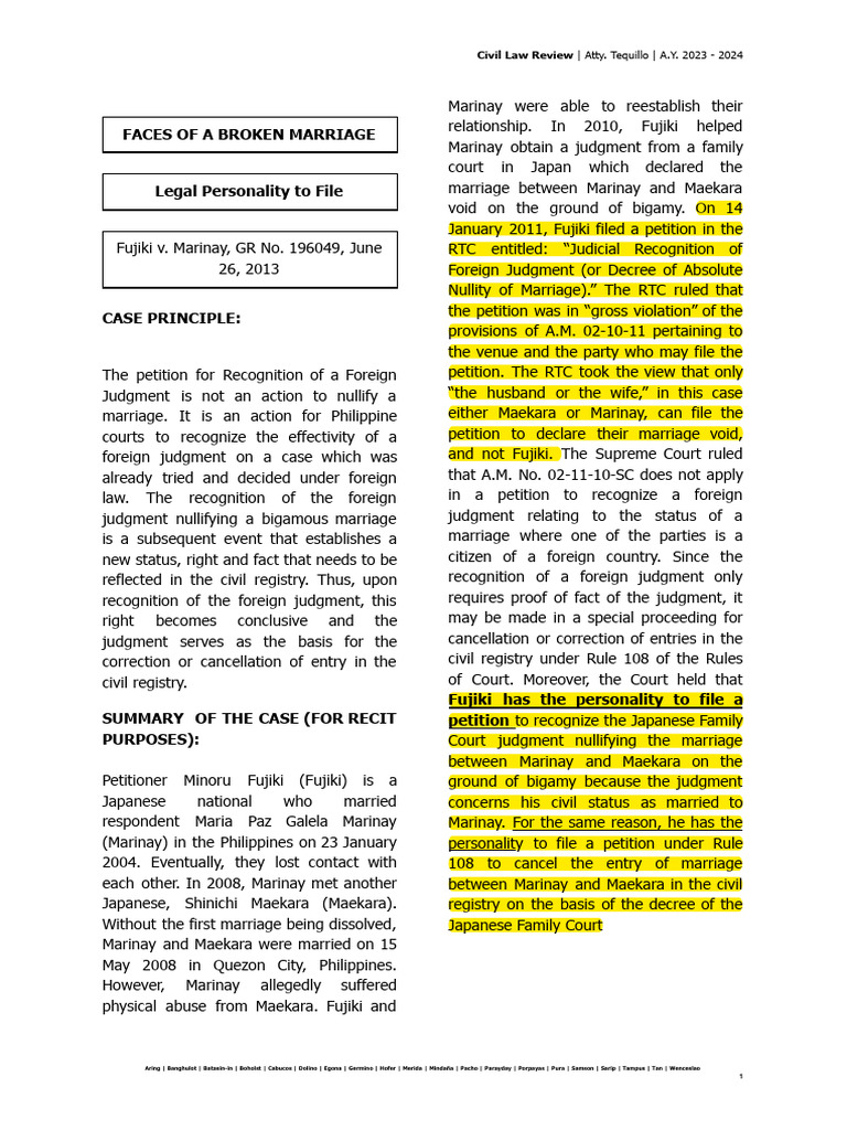CivRev Case Digest Faces of A Broken Marriage | PDF | Annulment ...