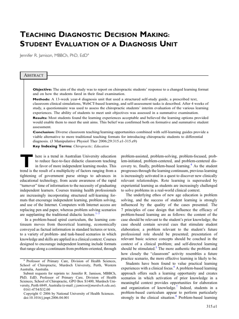 Teaching Diagnostic Decision Making Student Evalu | PDF | Medical ...