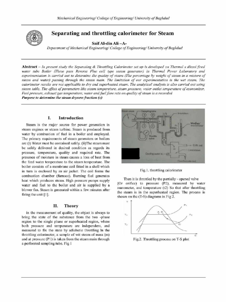 Separating and Throttling Calorimeter For Steam | PDF | Boiler | Steam