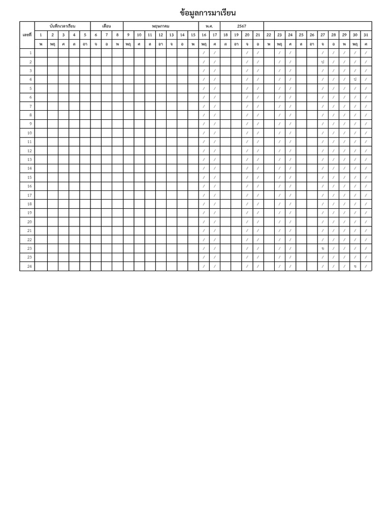 ข้อมูลเข้าการมาเรียน 67 1 ป4 1 | PDF