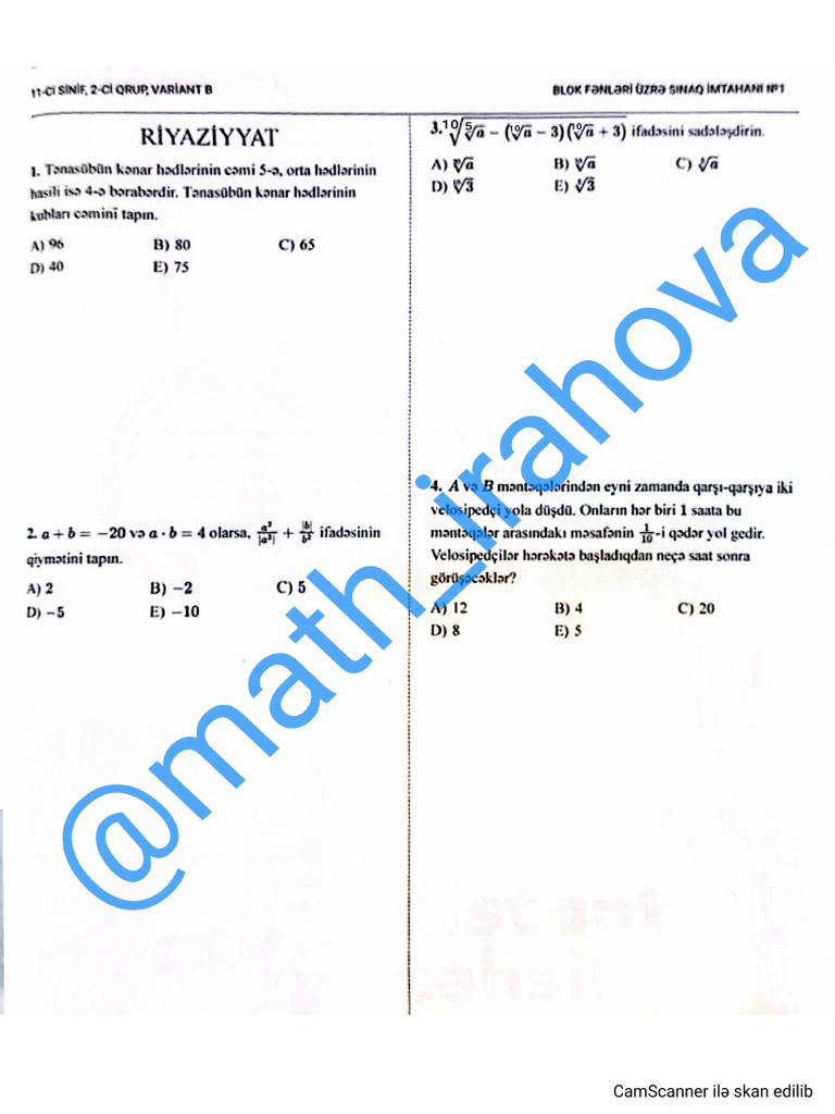 Otk Blok Sınaq 11-Ci Sinif 27.10.2024 | PDF
