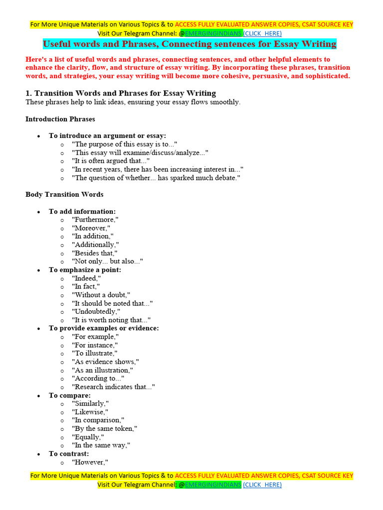 Essay Writing: Key Phrases & Techniques | PDF | Essays | Argument
