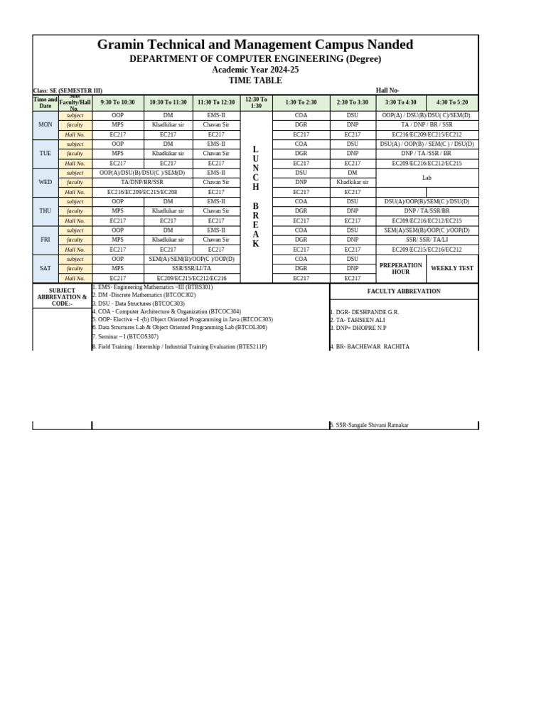 Computer Engineering Timetable 2024-25 | PDF | Artificial Intelligence | Intelligence (AI ...