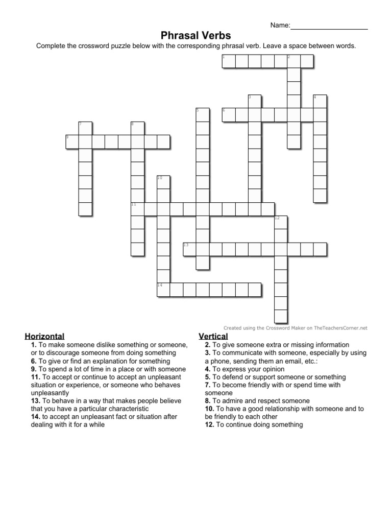 Crossword Puzzle Phrasal Verbs Unit 8 | PDF