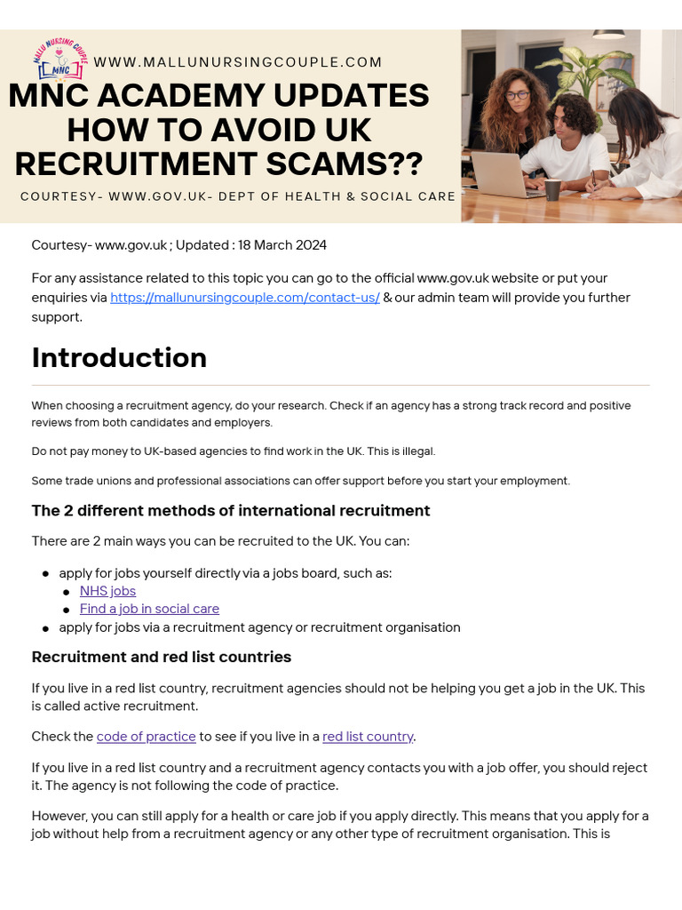 UK Recruitment Scams - The Must Know Tips From MNC Academy PDF | PDF ...