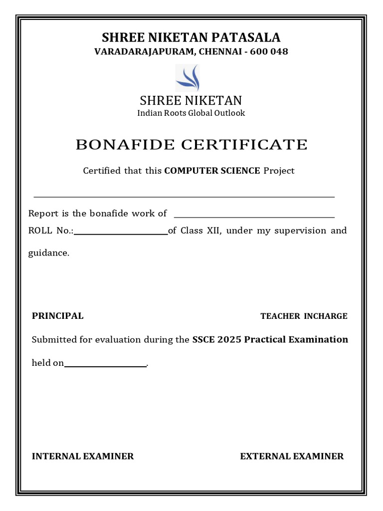 Bonafide Certificate (2025) | PDF