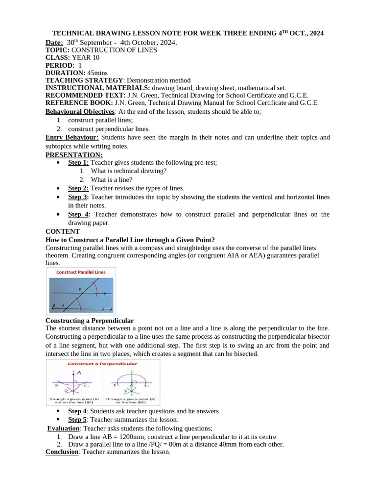TECHNICAL DRAWING NOTE WEEK THREe Year 10 | PDF | Perpendicular | Geometry