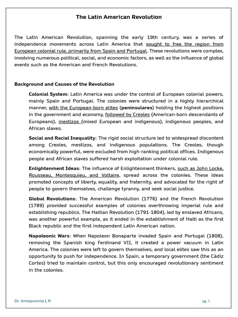 Latin American Revolution Overview | PDF | Latin America | The United ...