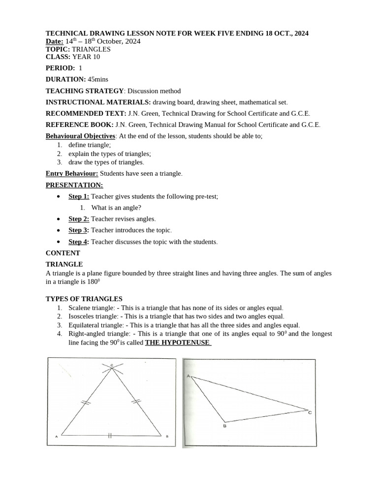TECHNICAL DRAWINg Week 5year 10 | PDF | Triangle | Elementary Mathematics