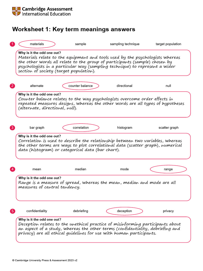 AO1 Worksheet 1 Key Term Meanings Answers | PDF