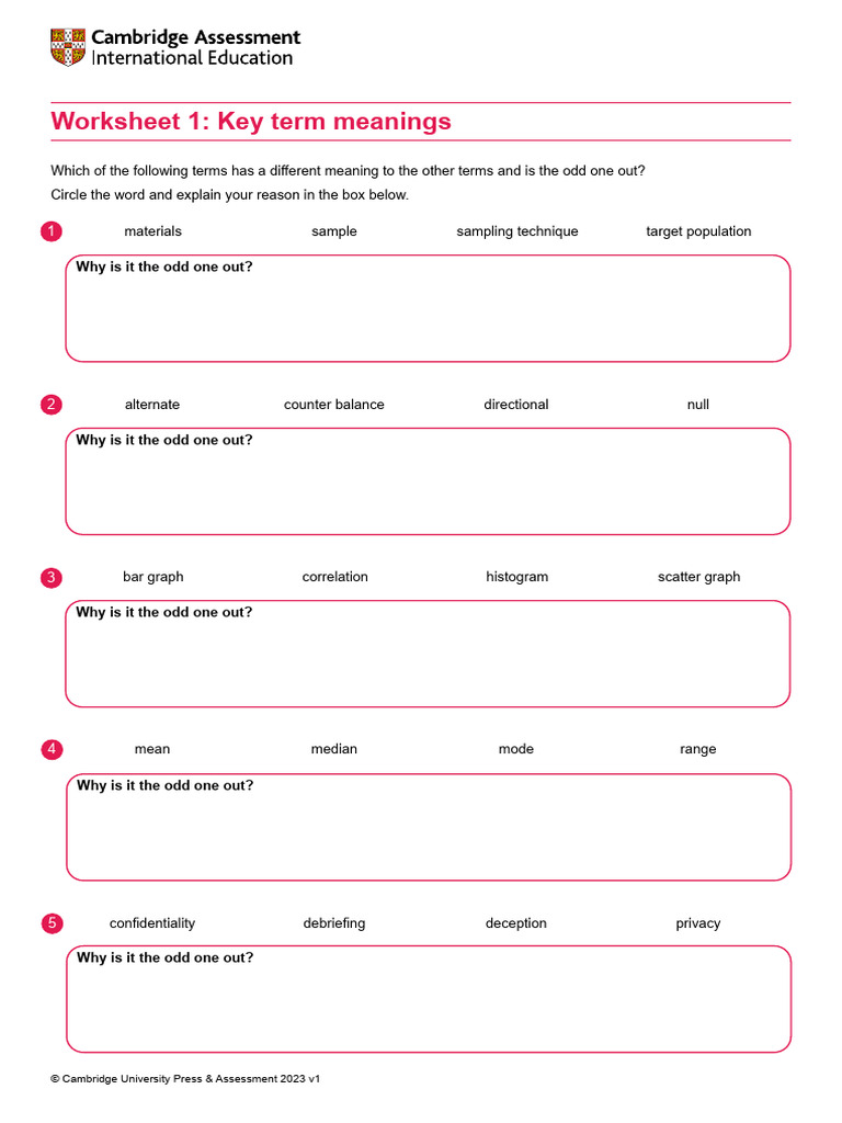 AO1 Worksheet 1 Key Term Meanings | PDF