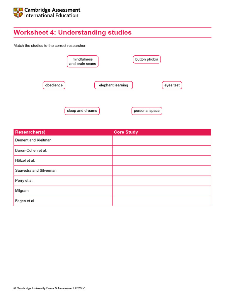 AO1 Worksheet 4 Understanding Studies | PDF | Self-Improvement | Wellness