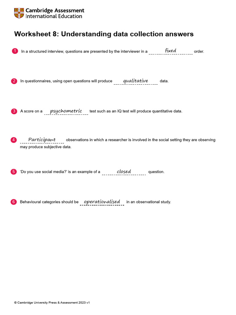 AO1 Worksheet 8 Understanding Data Collection Answers | PDF | Computers