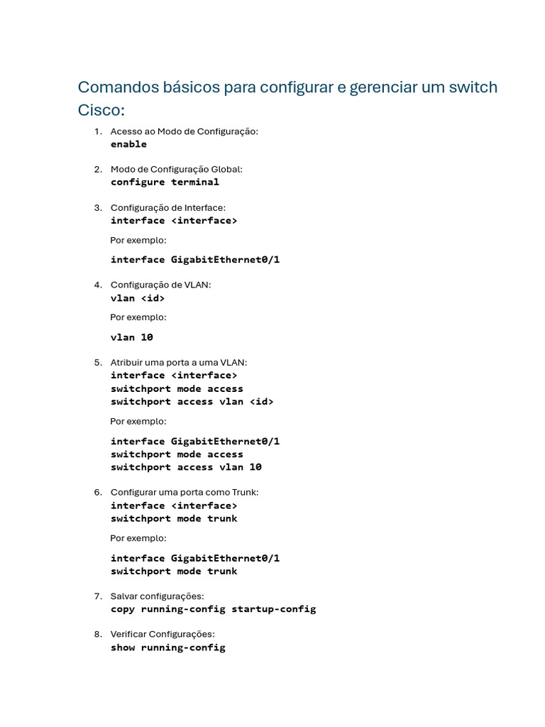 Comandos Basicos para Configurar e Gerenciar Um Switch Cisco | PDF