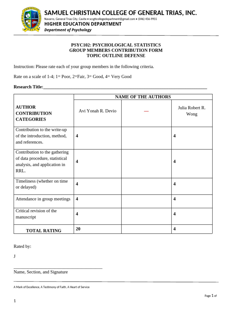 Group Contribution Form | PDF | Psychology