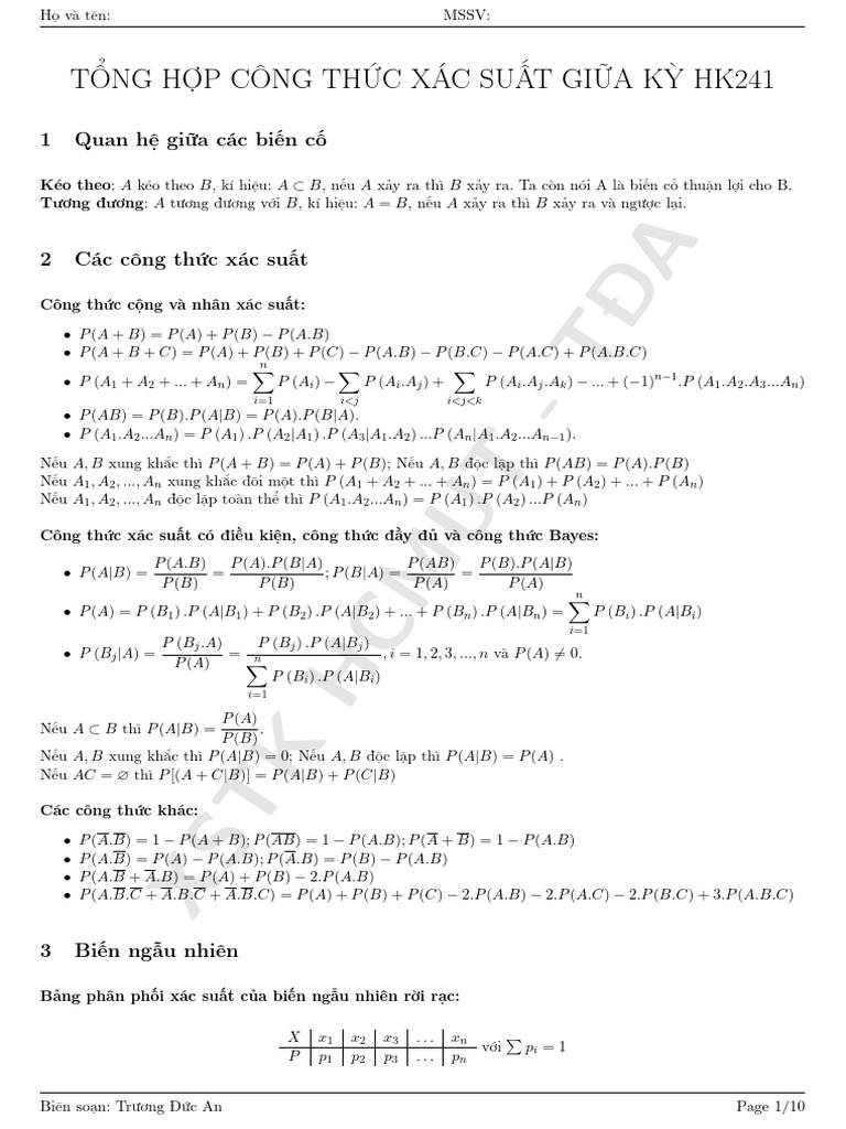 Tong Hop Cong Thuc Giua Ky XSTK | PDF