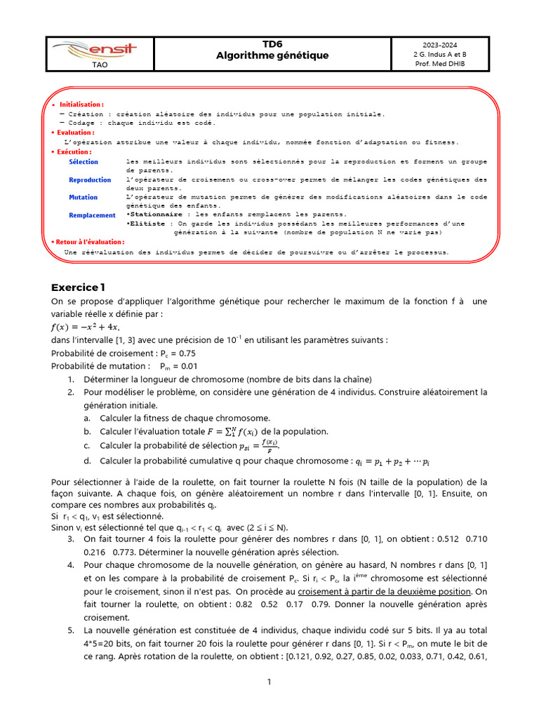 TD6 Corrigé | PDF | Algorithme génétique | Génétique des populations