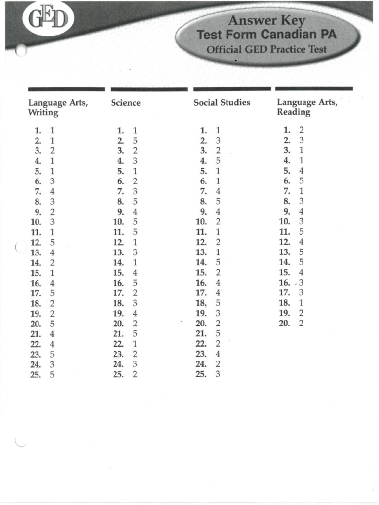 GED Canada - Practice - Pa - Key | PDF