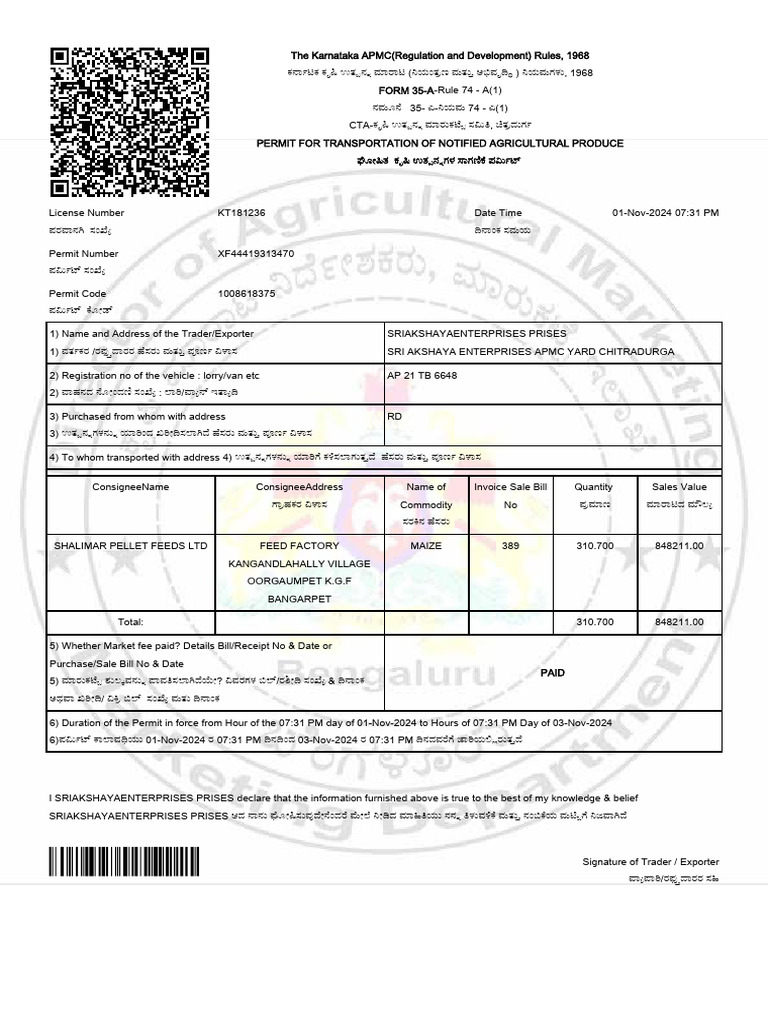 Secondary Sales Bill Permit Xf44419313470 Cta | PDF