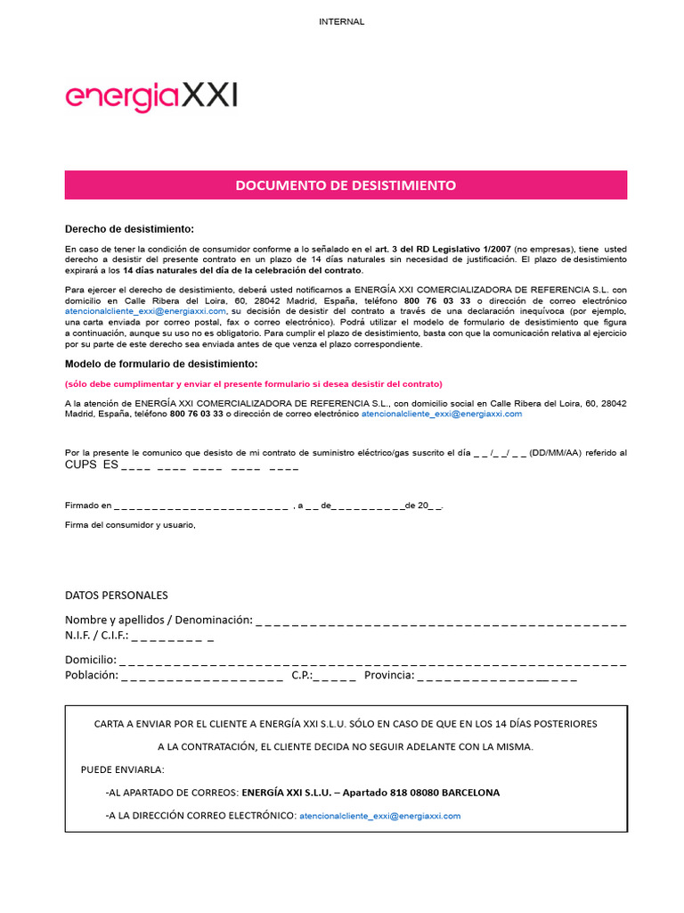 Documento Desistimiento Energia Xxi | PDF | Industrias de servicio