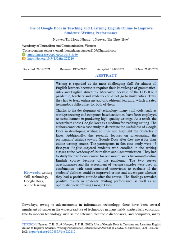 Use of Google Docs in Teaching and Learning Englis | PDF | Educational ...