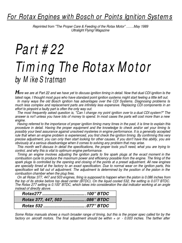 Proper Timing is Vital: A Guide to Timing Rotax Engines with Bosch or ...