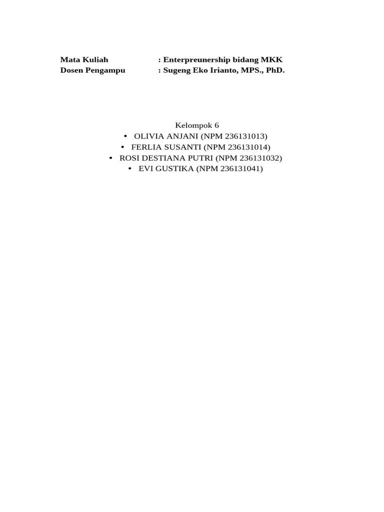 Tugas Kelompok 6 Enterpreunership Pak Sugeng | PDF