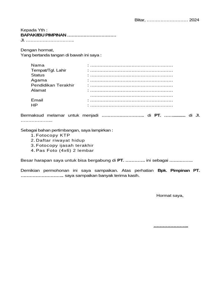 Contoh Format Lamaran Pekerjaan | PDF | Olahraga & Rekreasi