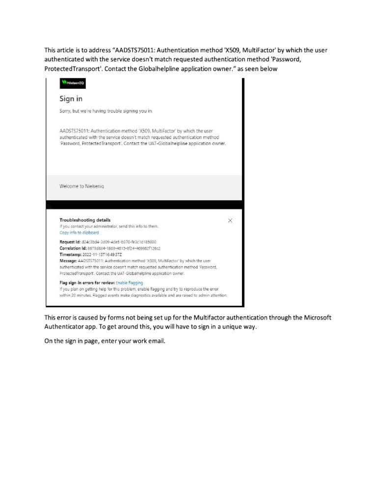 AADSTS75011 - X509, MultiFactor Error 2 | PDF